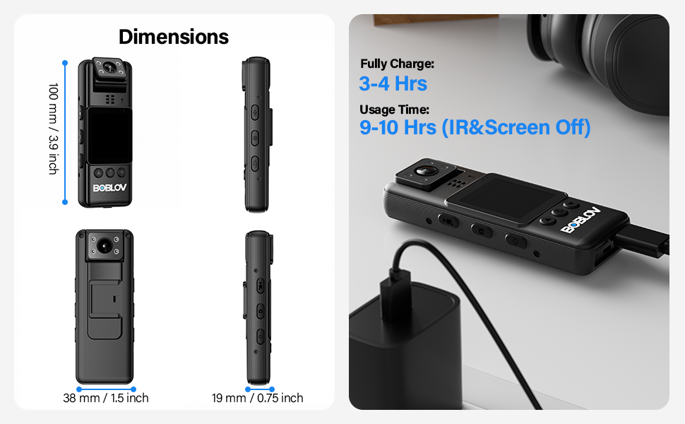 Boblov A23 Body Worn Camera 180° Rotate Video Camera With Night Vision