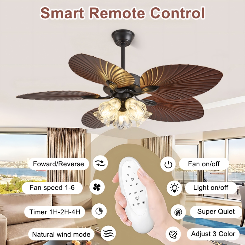 Nordic Ceiling Fan With Light DC motor 6 Speed Strong Wind 52 Inch Fan ...