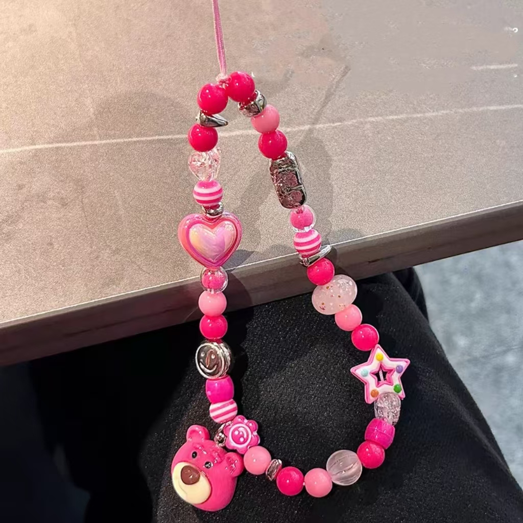 Beaded pendants, pink bear mobile phone pendants, acrylic beaded ...