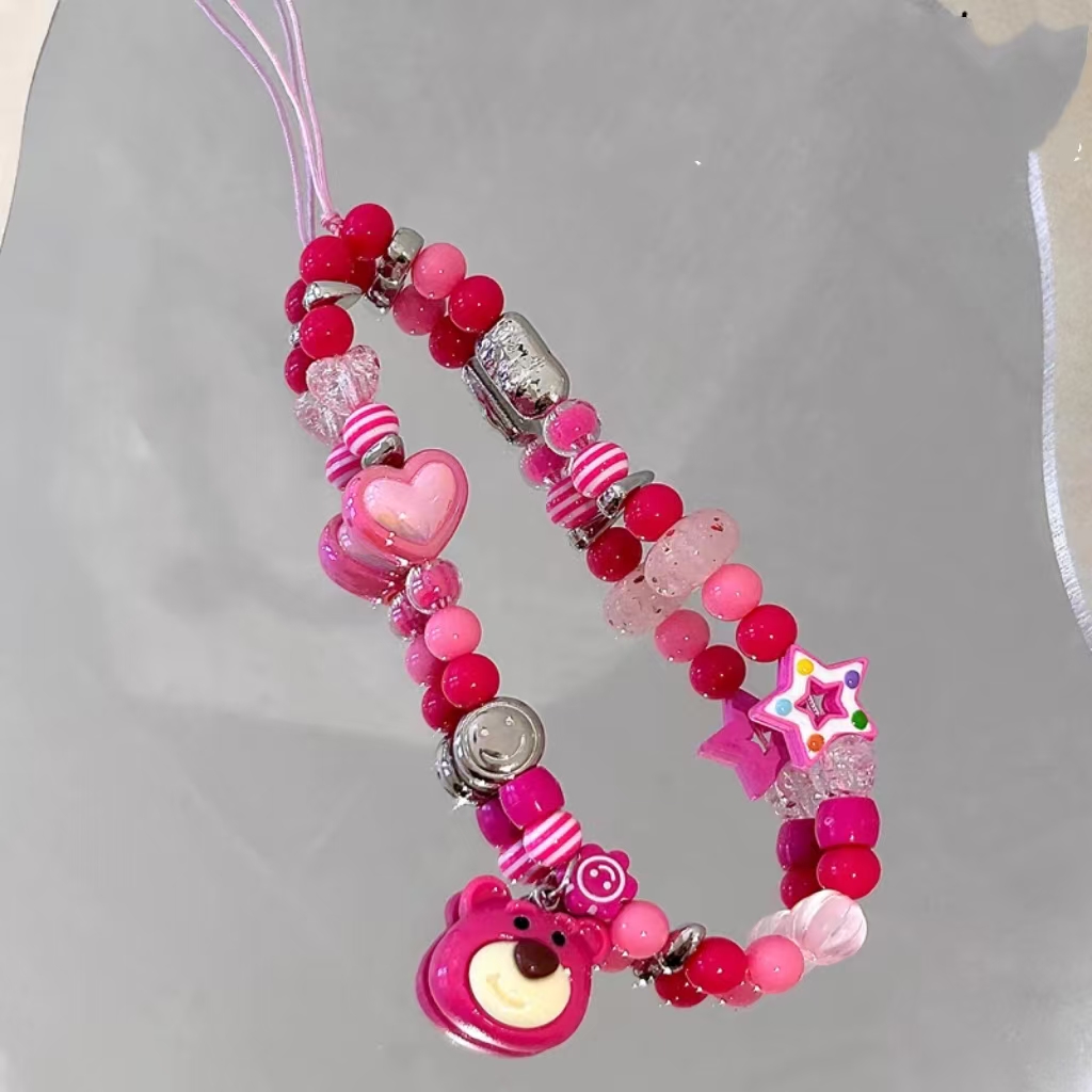 Beaded pendants, pink bear mobile phone pendants, acrylic beaded ...