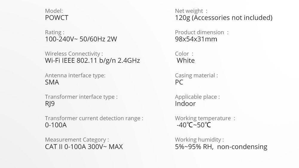 SONOFF POWCT 100A Max WiFi POW Ring Smart Power Meter Split CT Sensor ...