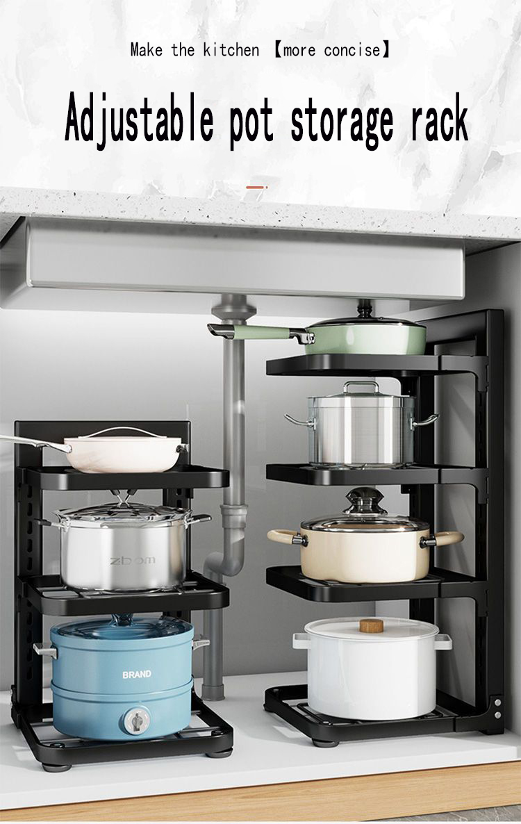 Upgrade Adjustable Pot Rack Pan Organizer Rak Bawah Sinki Stainless ...