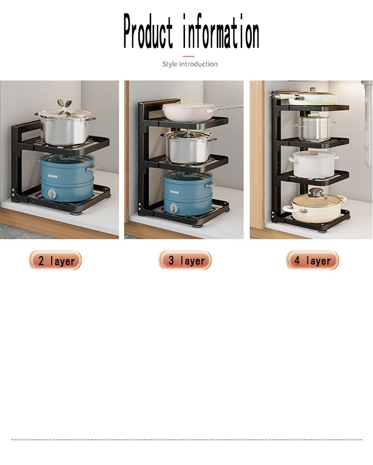 Upgrade Adjustable Pot Rack Pan Organizer Rak Bawah Sinki Stainless ...