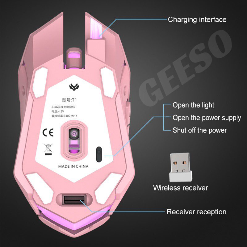 GEESO T1 Wireless Mouse 2.4G Computer Mouse Laptop USB Rechargeable ...