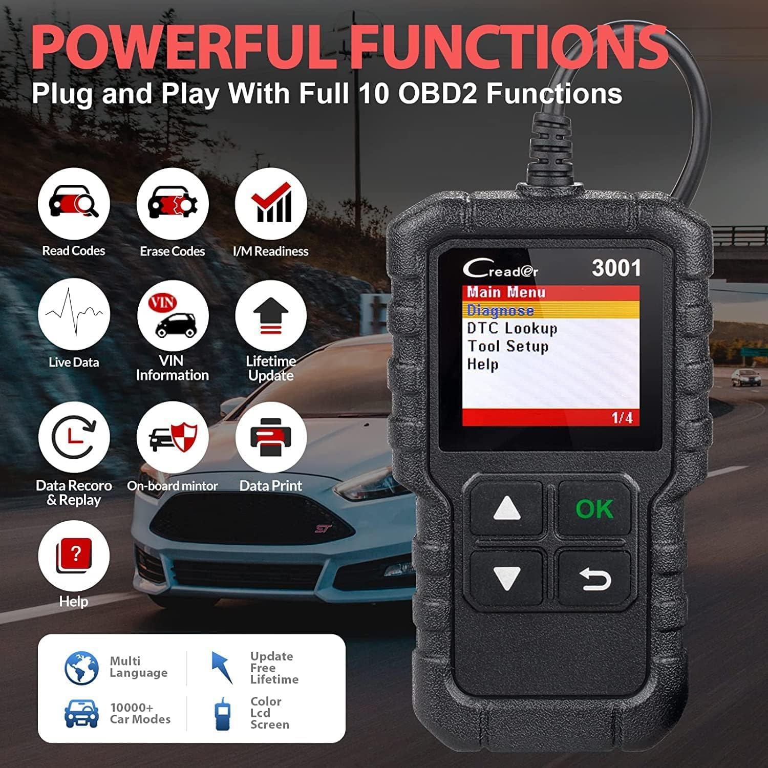 LAUNCH Creader 3001 OBD2 Scanner, Engine Fault Code Reader Mode 6 CAN ...