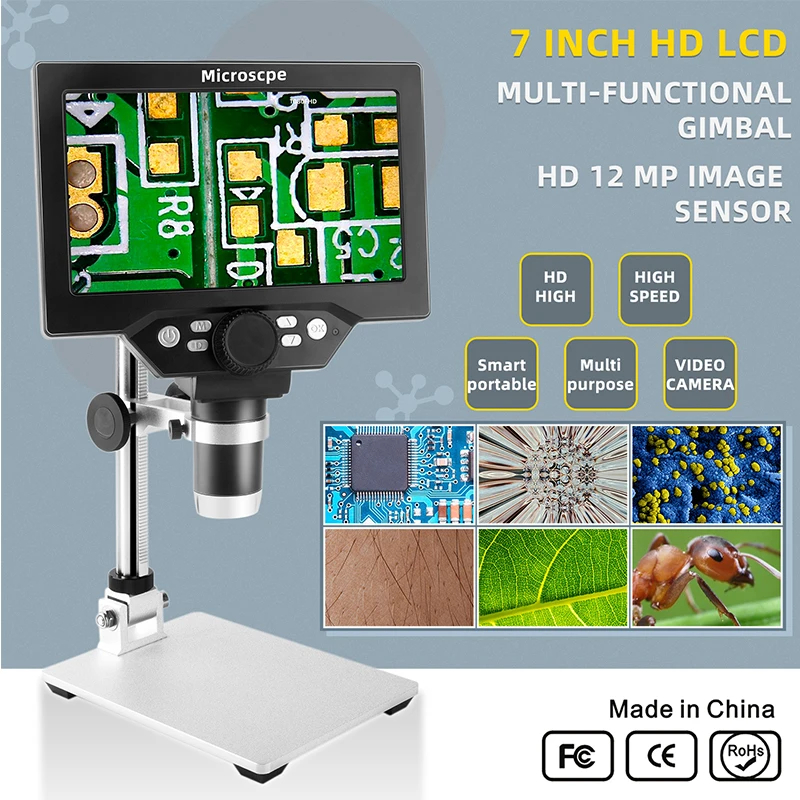 1600X 1200X 600X Digital Microscope USB Portable 9" 7" 4.3" LCD Video ...