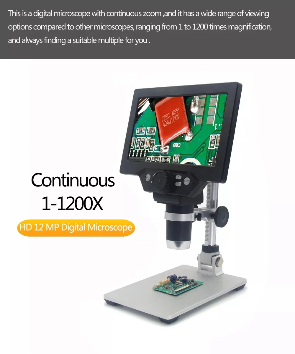 1600X 1200X 600X Digital Microscope USB Portable 9" 7" 4.3" LCD Video ...