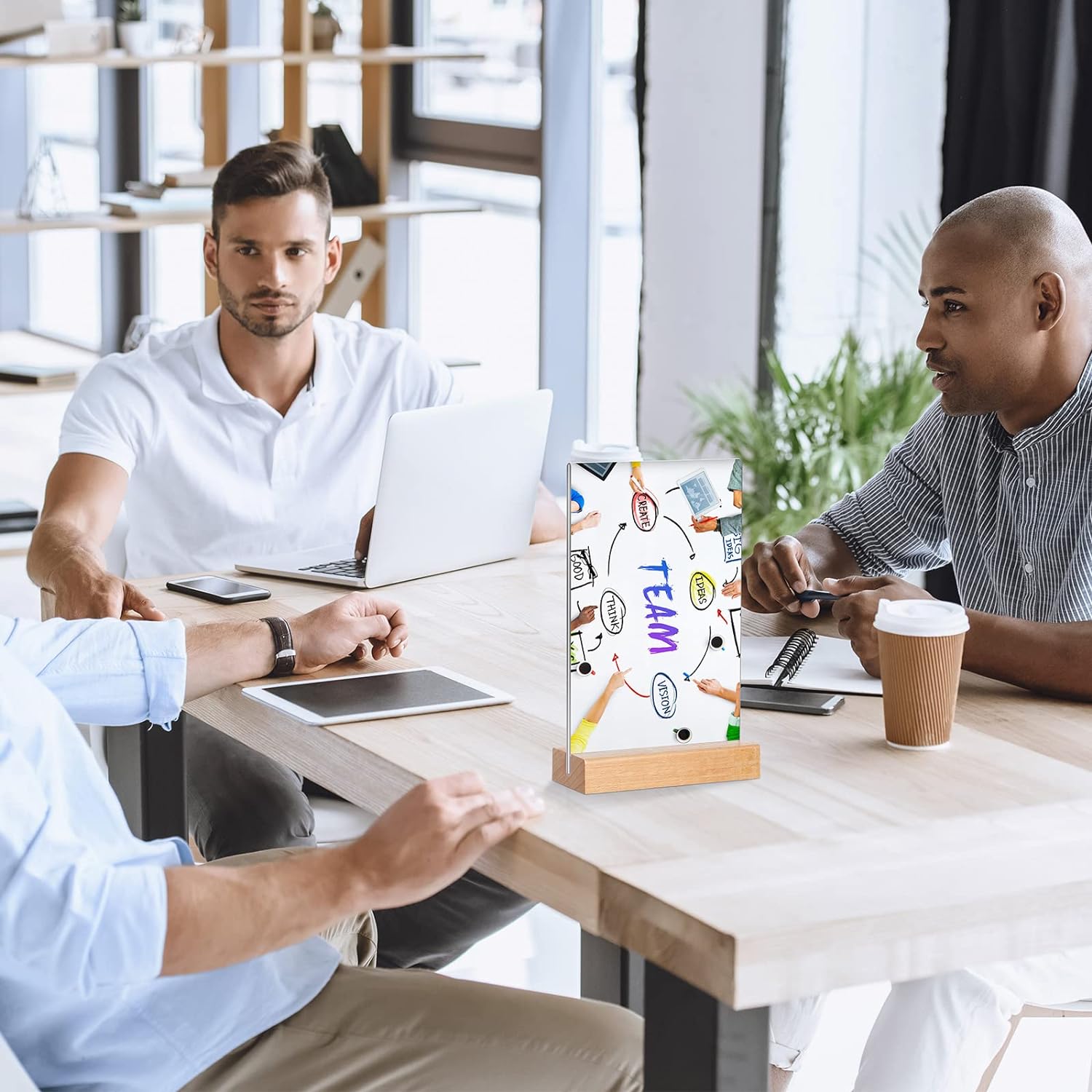 Acrylic T Shape Menu Paper Display Stand Picture Frame with Wooden Base ...