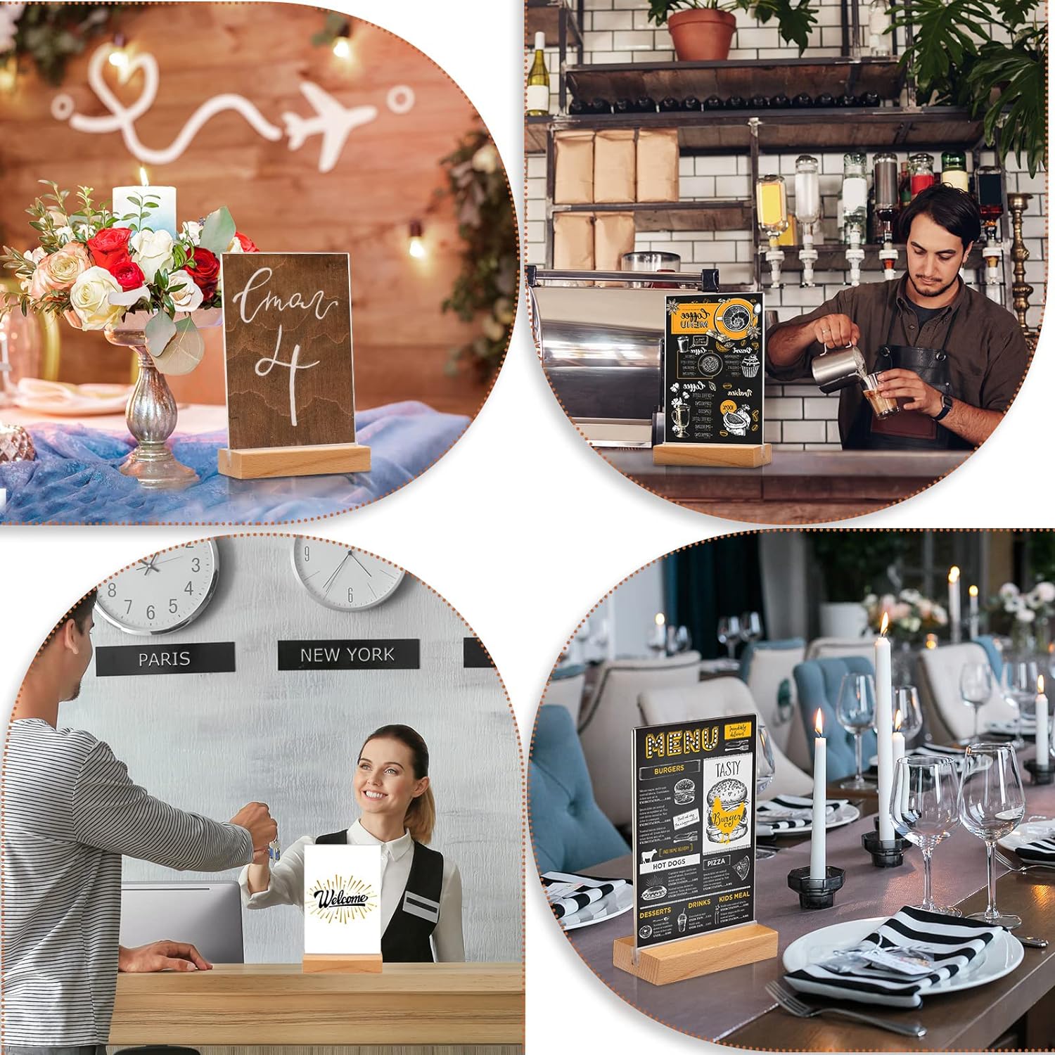 Acrylic T Shape Menu Paper Display Stand Picture Frame with Wooden Base ...