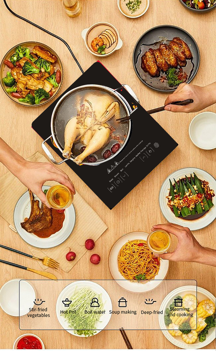 Touch Screen Electric Induction Cooker 2200W Waterproof Black Crystal ...