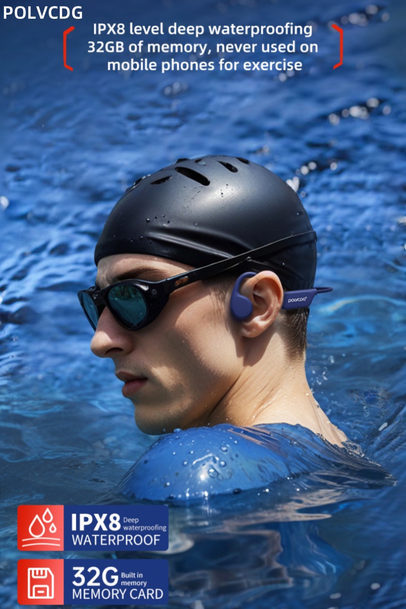 Polvcdg-X7 IPX8 Waterproof Bone Conduction Swimming Headphones True ...