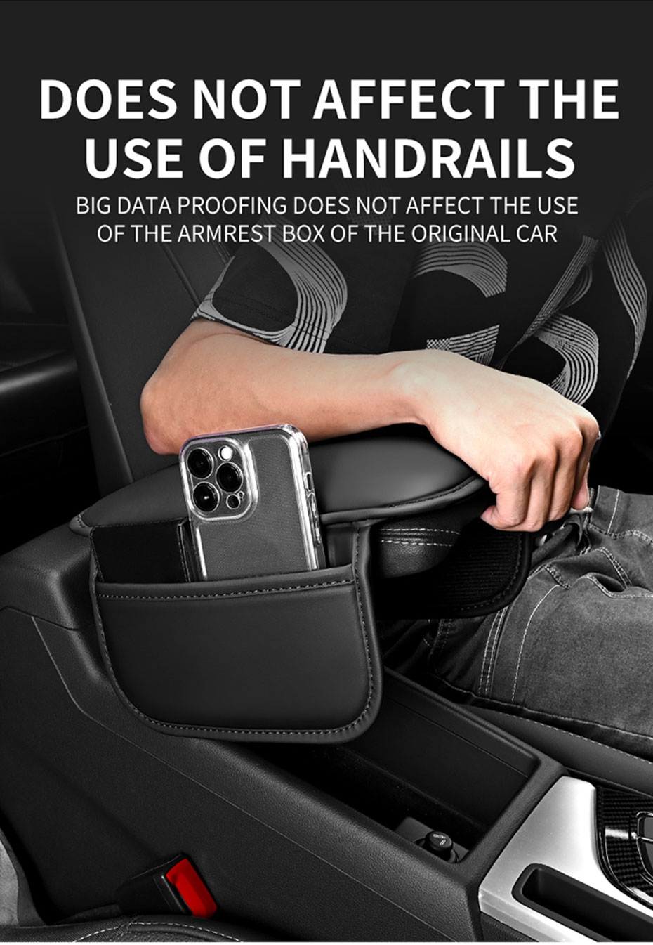 SEAMETAL PU Car Armrest Pad Organizer Bag Universal Leather Armrest ...