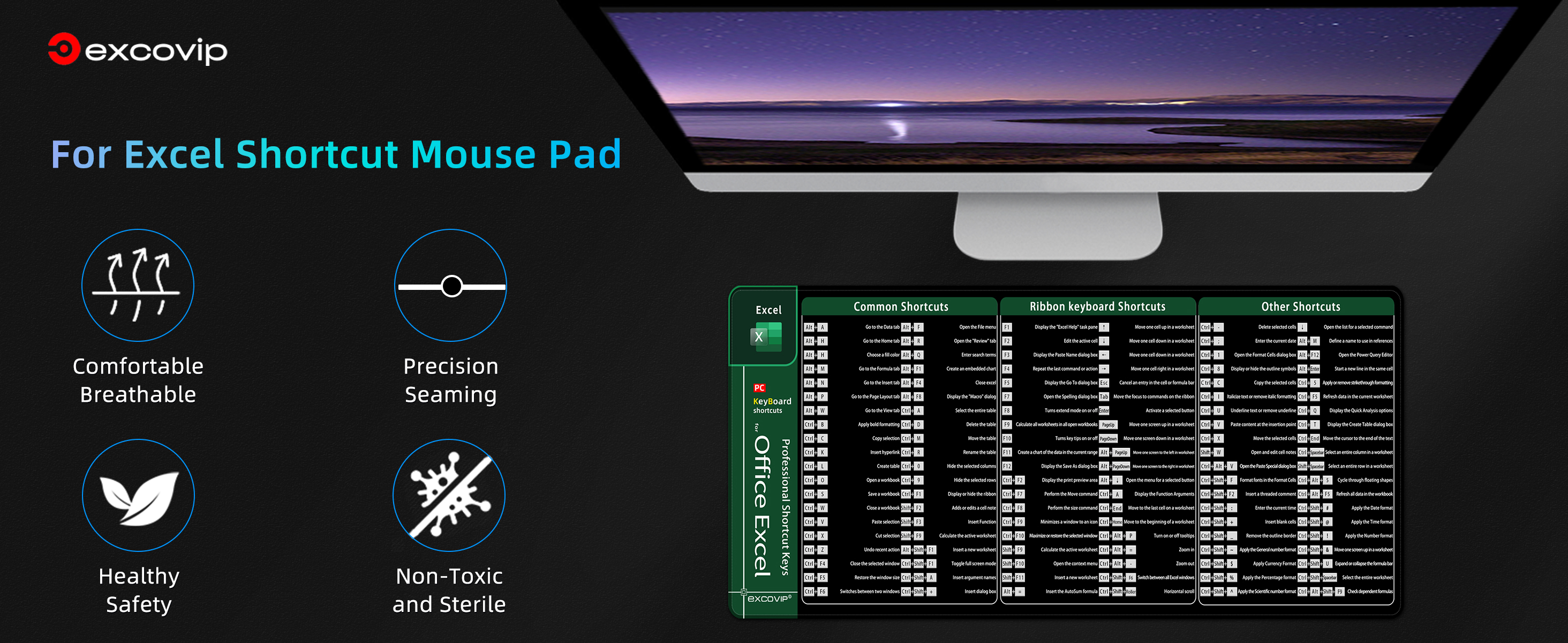 Excovip Mouse Pad English Shortcut Key English Large Size Soft ...