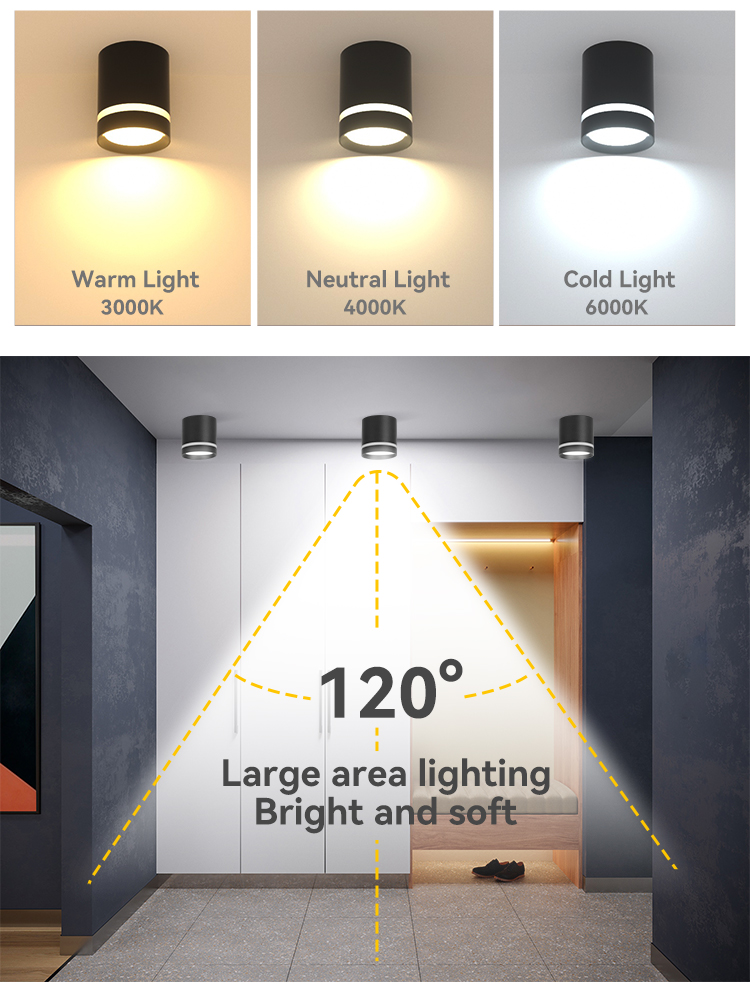 3 Colors Surface Downlight Led Spot Celing Light Panel Lights 5/10/15W ...