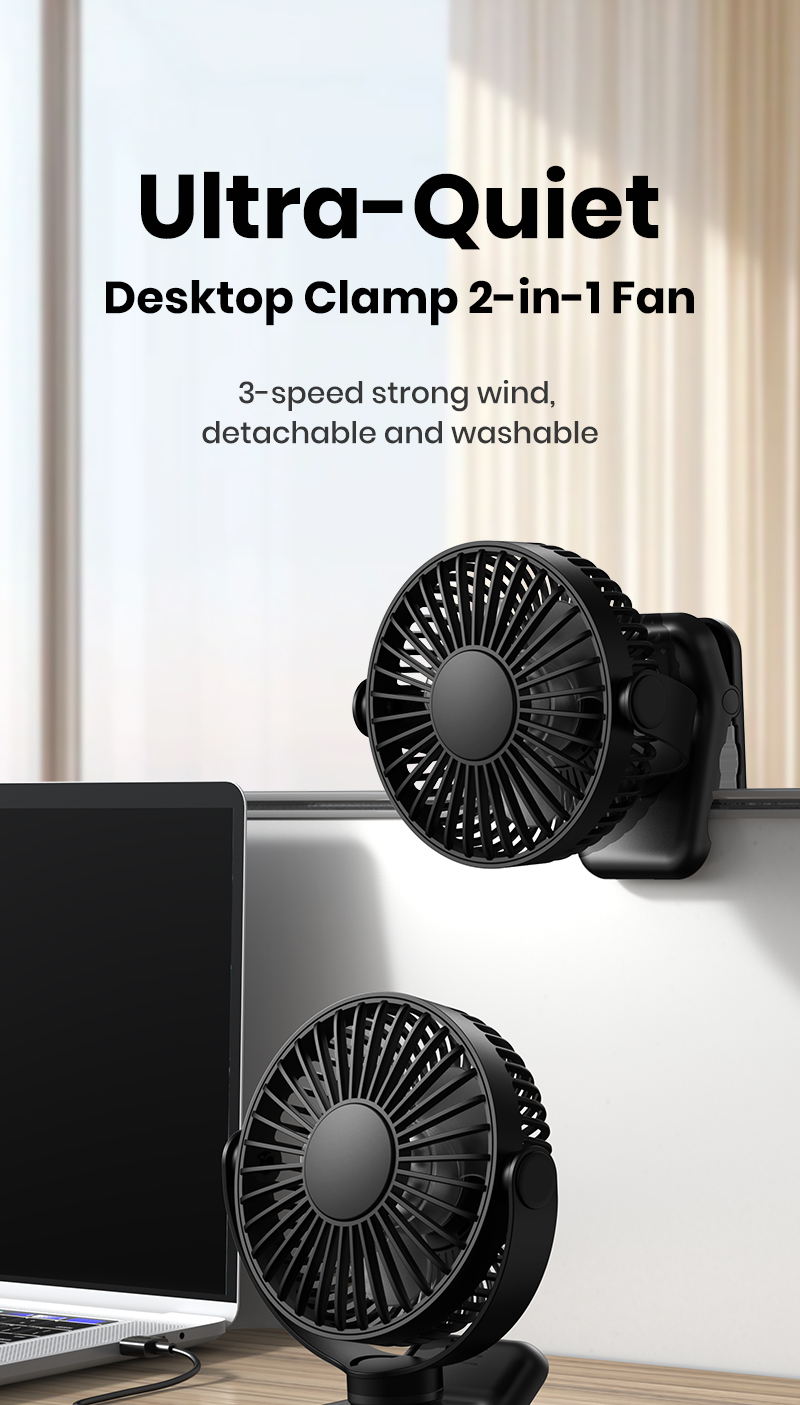 TOPK Clip Fan [USB Powered] 720° Rotation 3 Speed Modes Strong Wind ...