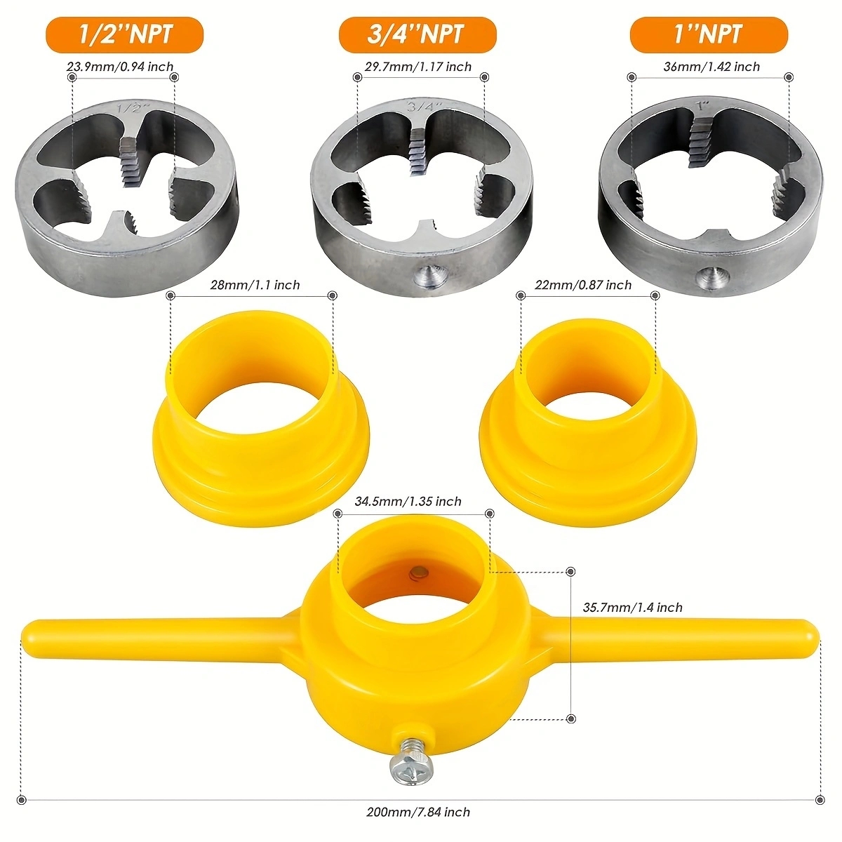 6PCS PVC Pipe Threader Plumbing Tool Kit with 1/2 3/4 1 Inch Dies ...