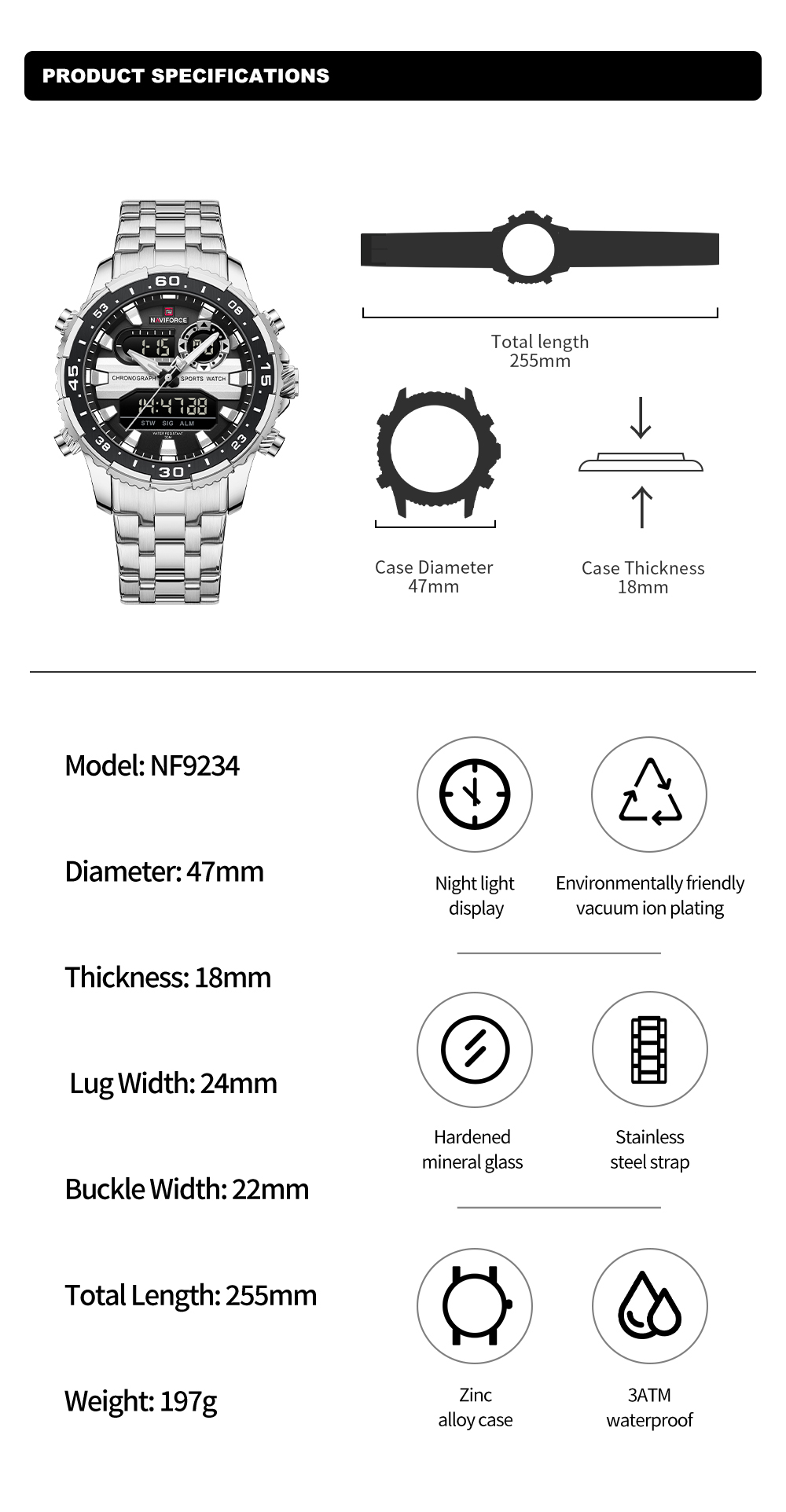 NAVIFORCE Luxury Brand Waterproof Digital Military Quartz Wristwatch ...