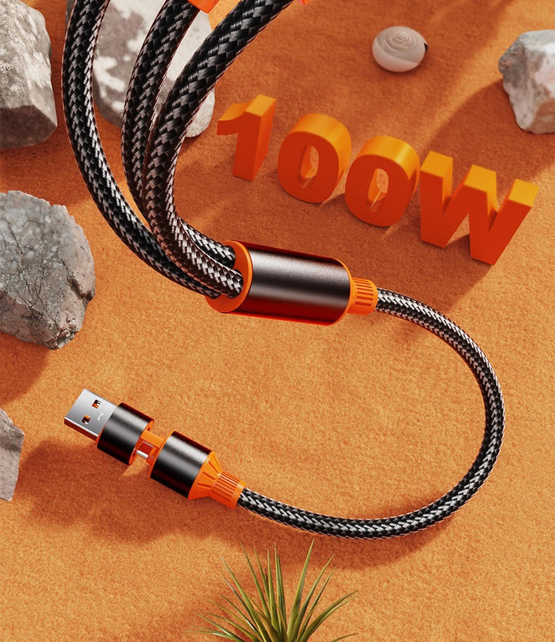 3 In 2 100W Fast Charging Cable Nylon Weaving Charger Cord For ios 15 ...
