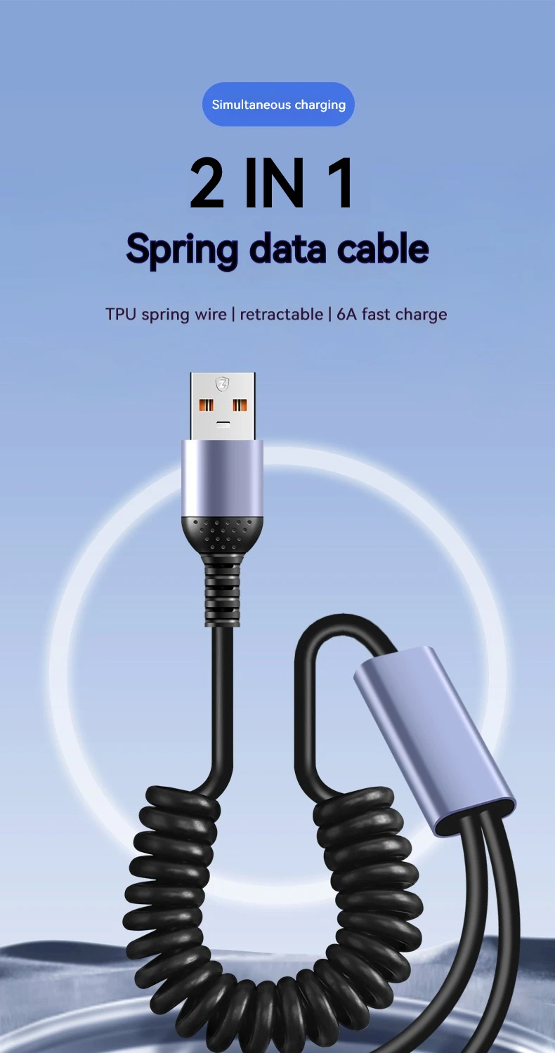 2 In 1 Blind Insertion Coiled Spring Retractable Cable 90°Stereoscopic ...