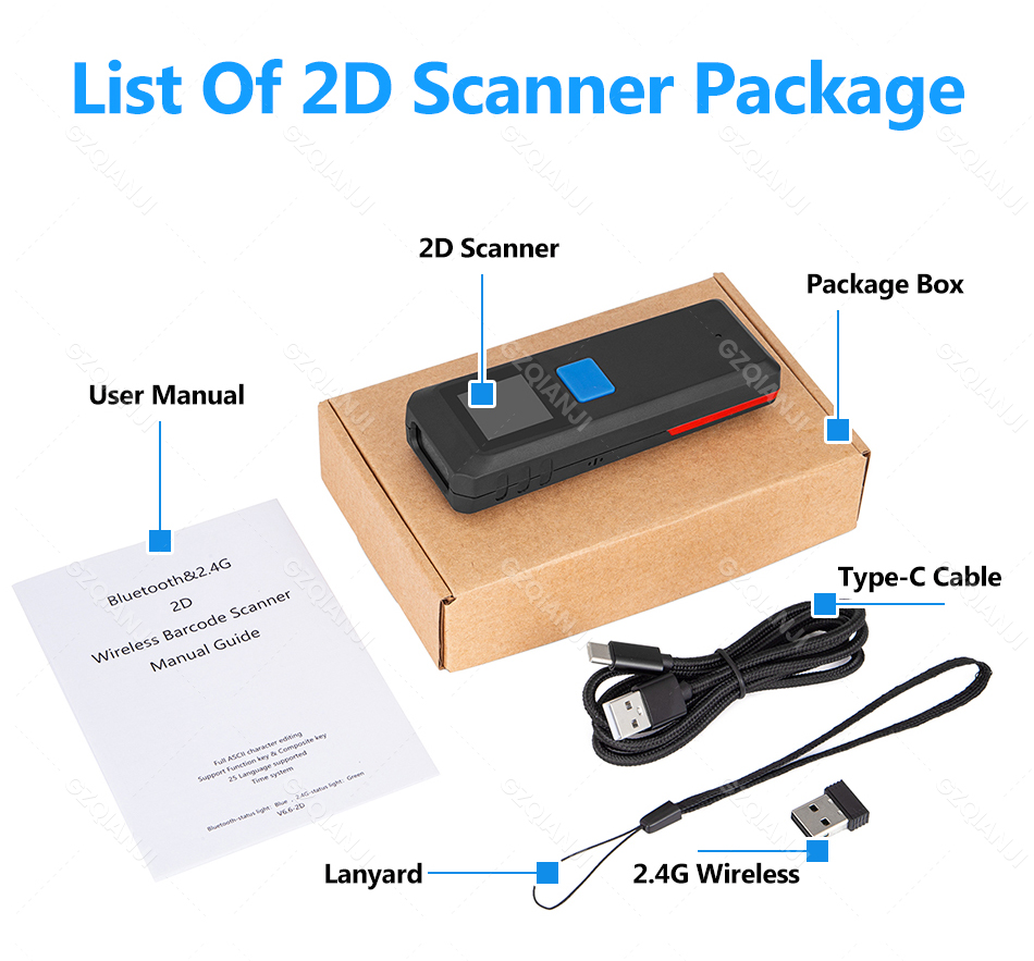 Barcode Scanner Wireless 1D 2D CMOS Scanner USB Bluetooth Mini Pocket ...