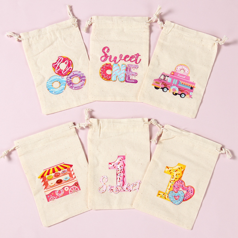 6pcs Donut Candy Bags Sweet ONE Goodies Bag Happy Birthday Bag for Kids ...
