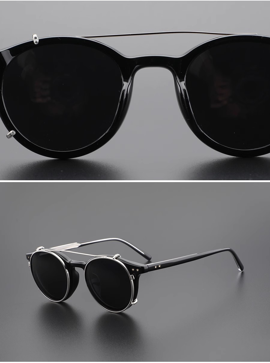 Retro Oval Glasses Frame Detachable Polarized Clip-On Sunglasses Punk ...