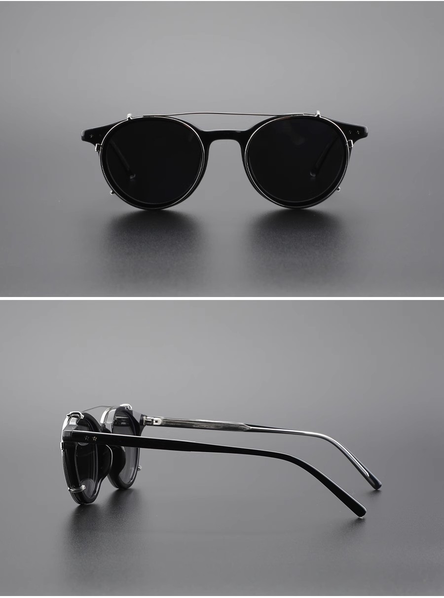 Retro Oval Glasses Frame Detachable Polarized Clip-On Sunglasses Punk ...