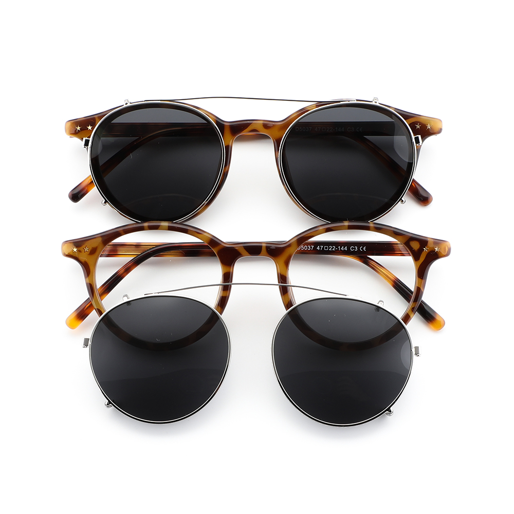 Retro Oval Glasses Frame Detachable Polarized Clip-On Sunglasses Punk ...