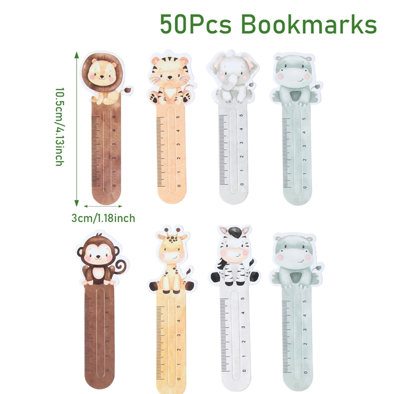 50pcs/set Cartoon Dinosaur Bookmarks Ruler Cute Animals Paper Bookmarks ...