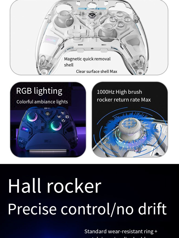 AOLION AL-K10 Gospel three mode game controller RGB light Hall rocker ...