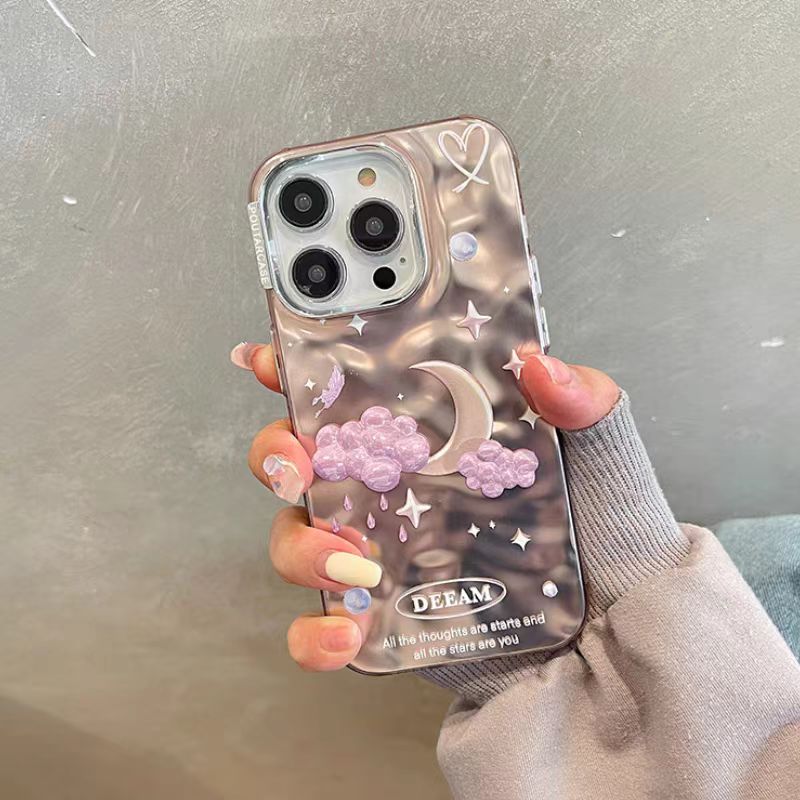 Ins Style 3D Cloud Moon Star Electroplating Bracelet Pink Phone Case ...
