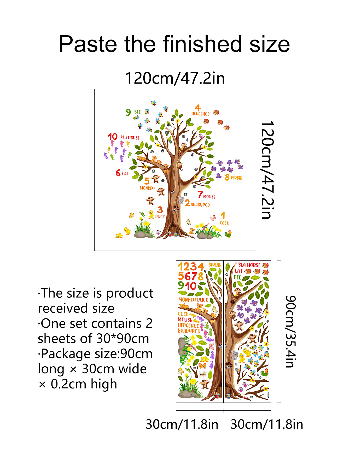 Number Wall Stickers Giant Cartoon Brown Tree Wall Decals Learning ...