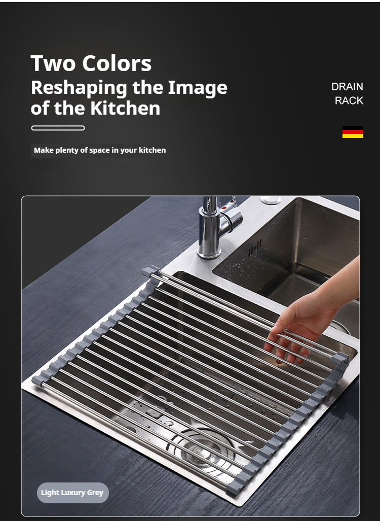 Stainless Steel Folding Drain Rack Rolling Shutter Sink Rak Dapur Rak ...