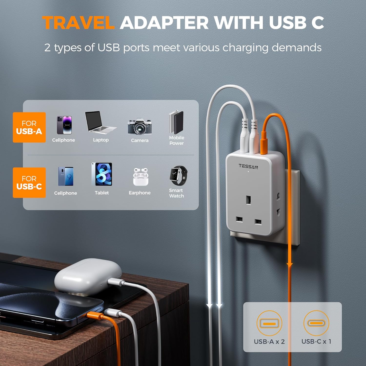 TESSAN Malaysia to Korea Plug Adapter EU Travel Adapter Indonesia with ...