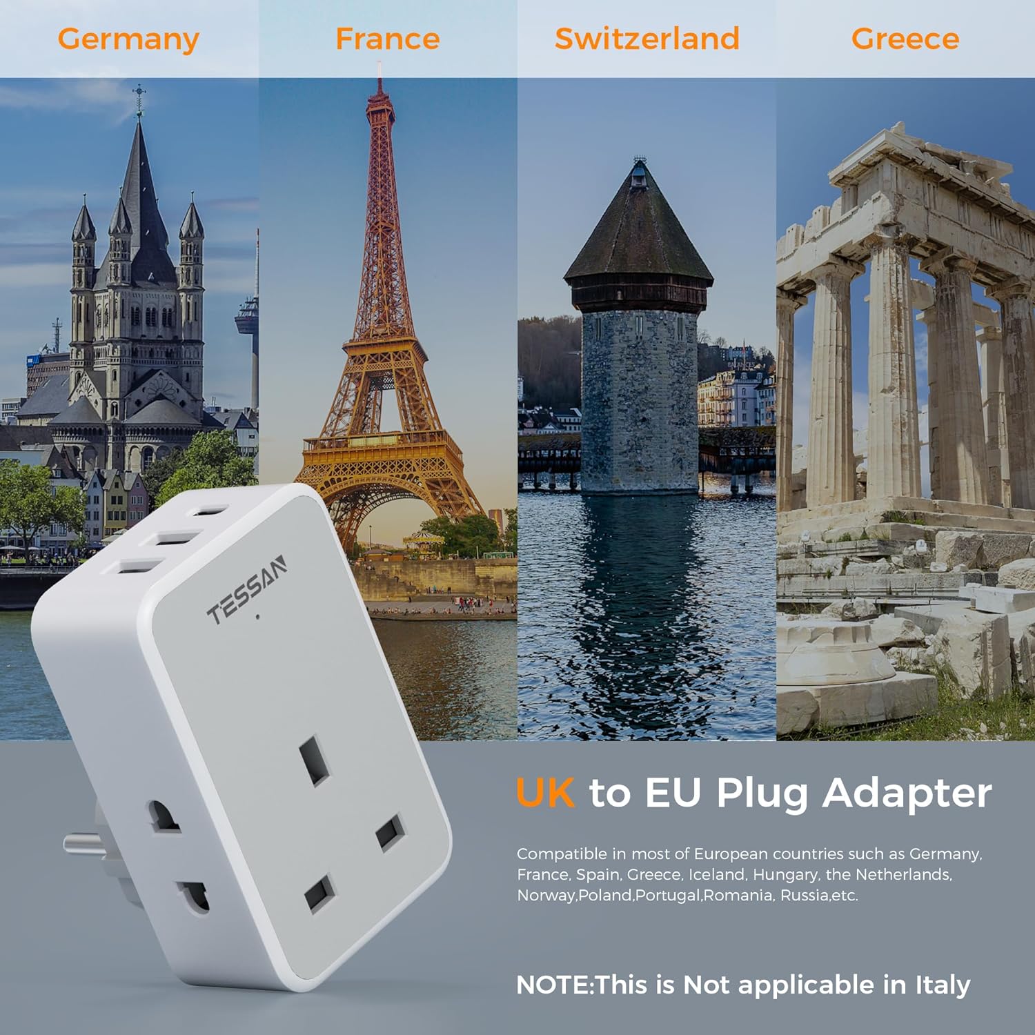 TESSAN Malaysia to Korea Plug Adapter EU Travel Adapter Indonesia with ...