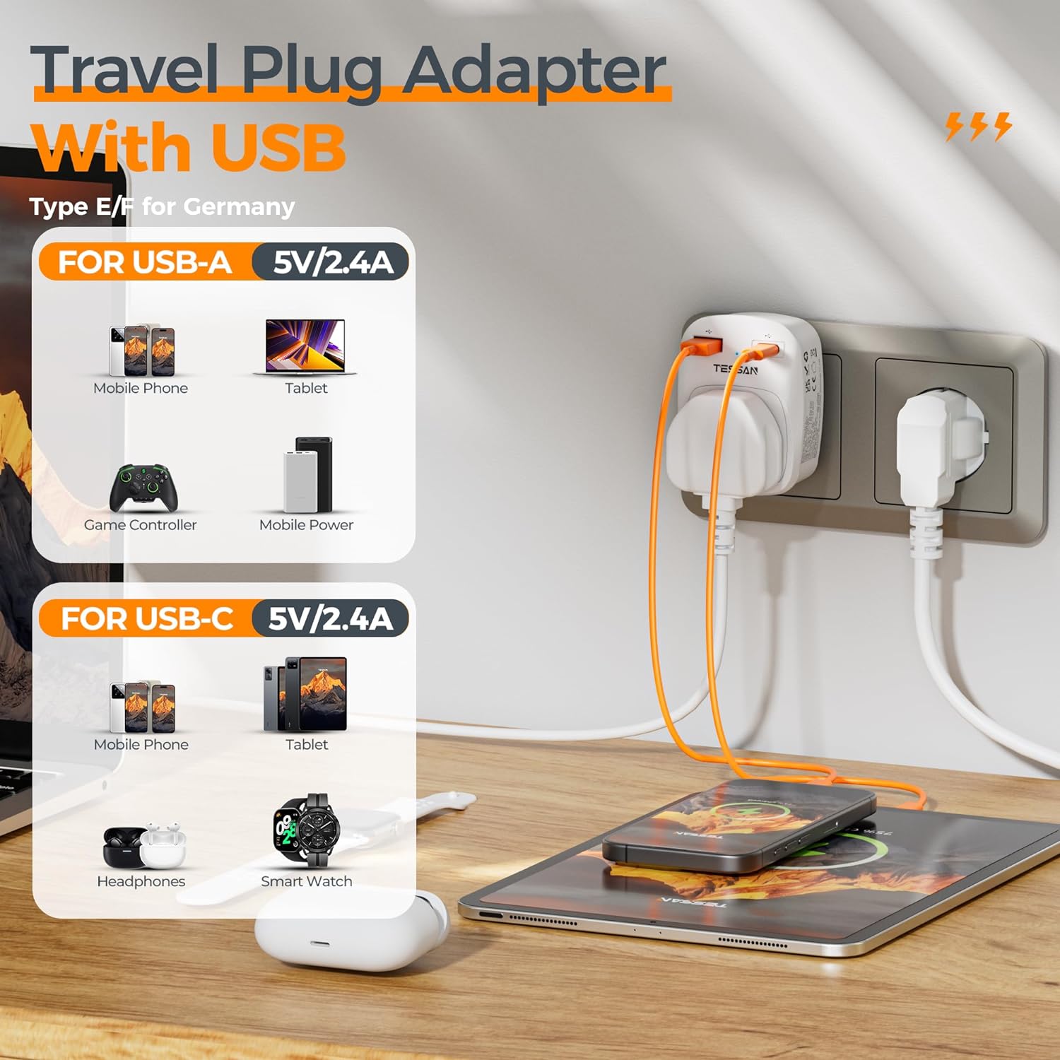 TESSAN Malaysia to Korea Adapter ID European Travel Adapter Korea Plug ...