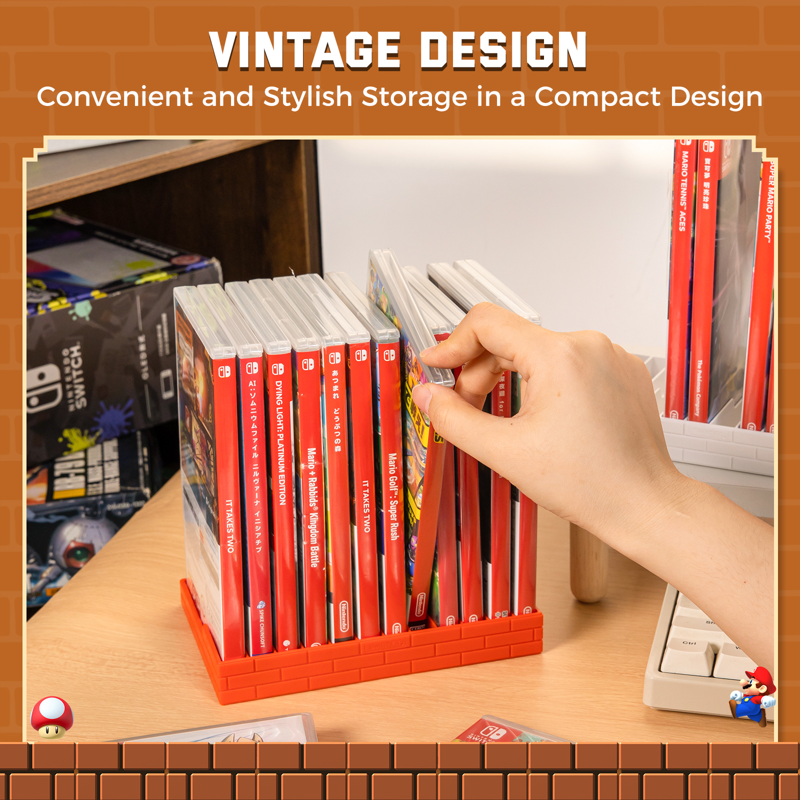 IINE Game Card Storage Rack in Vibrant Red/Classic White Store Up to 12 ...