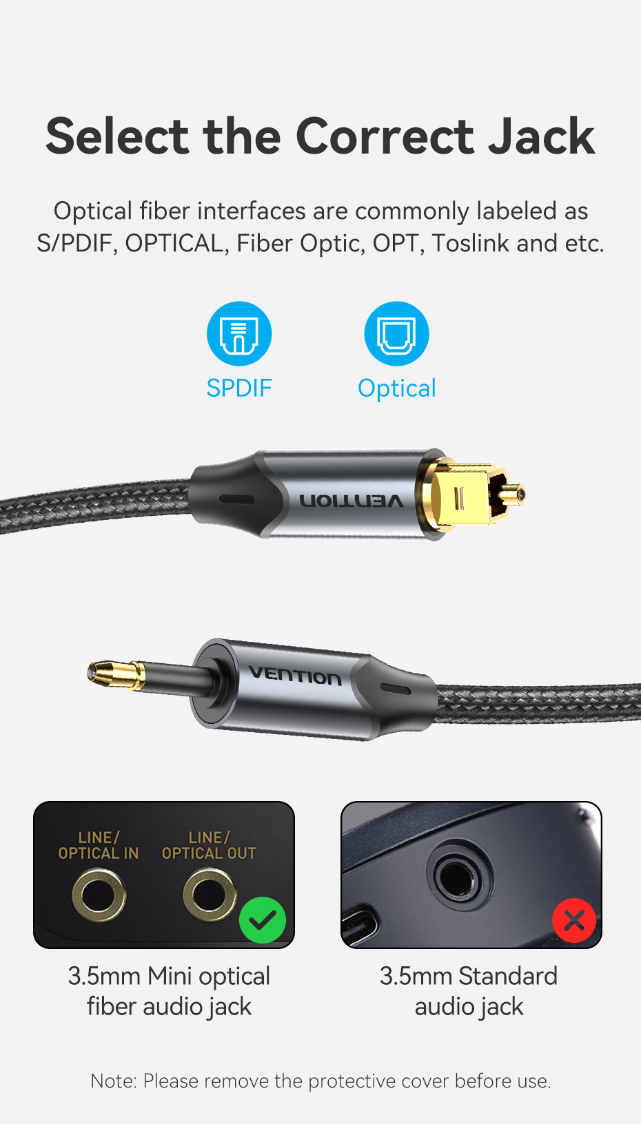 Vention Optical Fiber Square Port to 3.5mm Optical Fiber Round Port ...