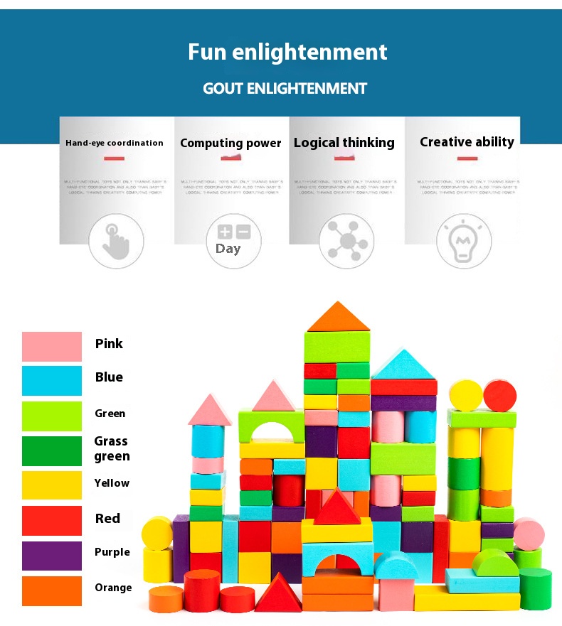 100 Piece Wooden Building Block Set Bricks 积木 礼物 Mainan Budak Lelaki ...