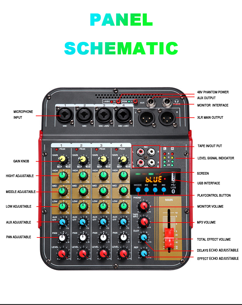 Professional 6 - Channel Bluetooth Studio Audio Mixer - DJ Sound ...