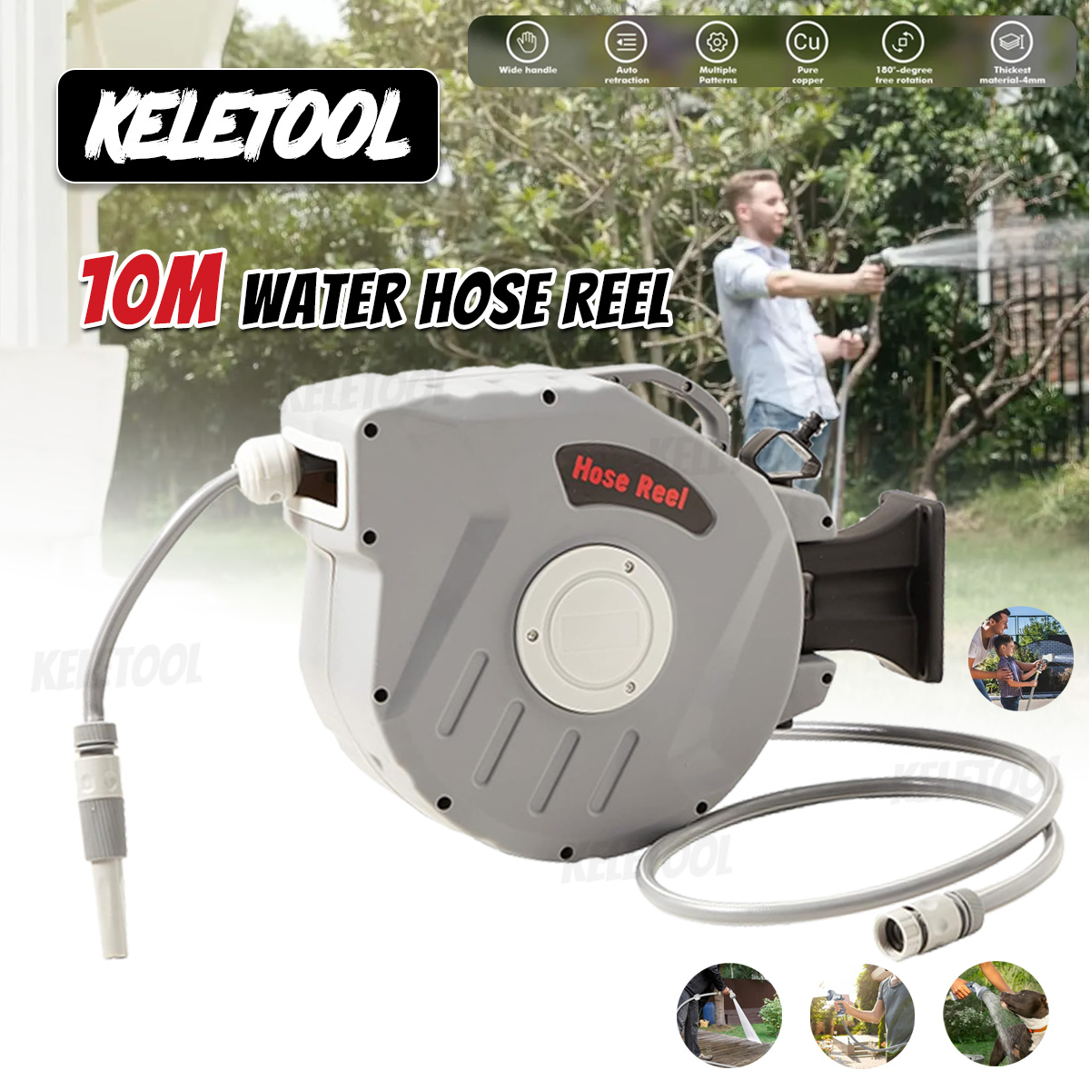 30m Hose Reel Water Hose Retractable Water Hose Reel Roller Auto Rewind ...