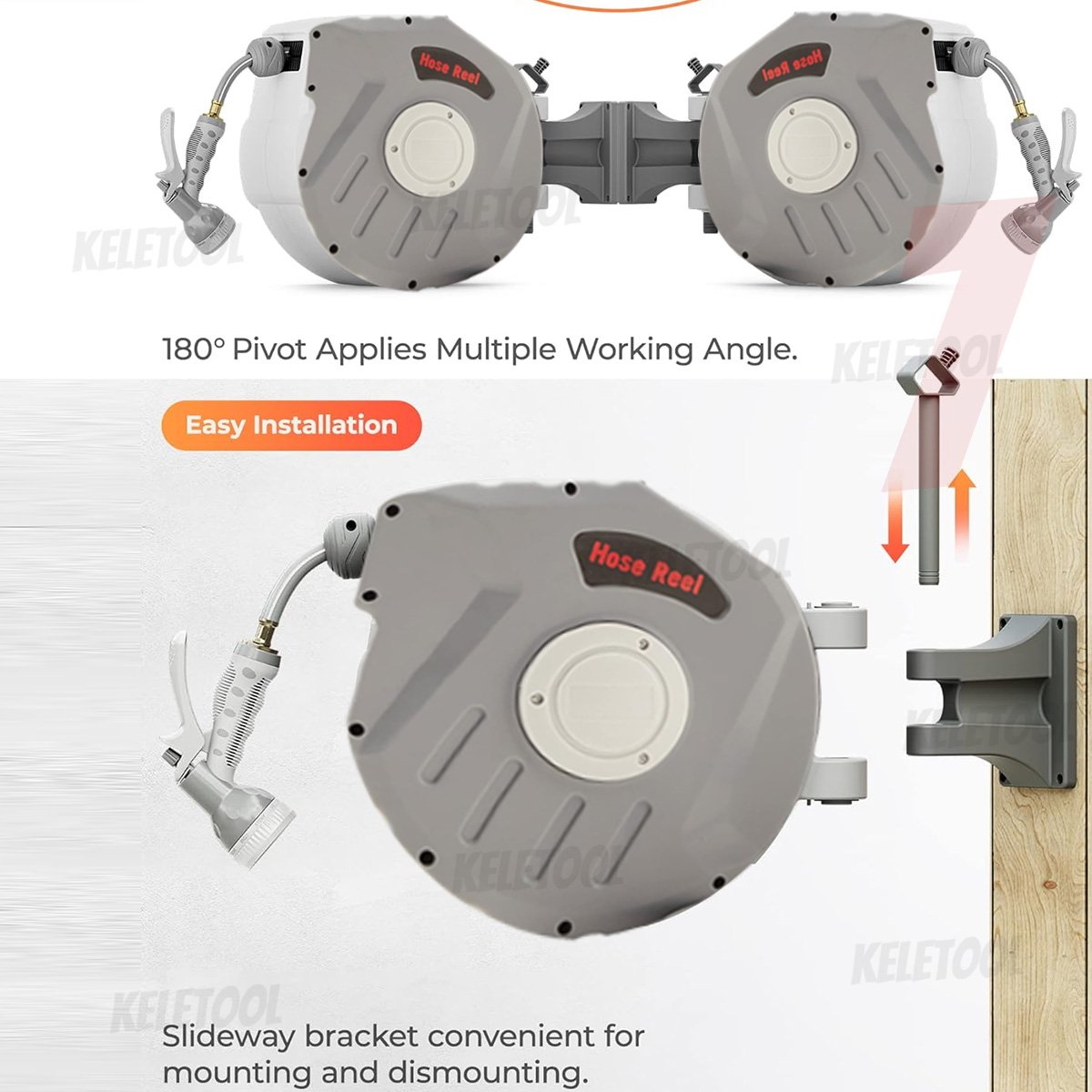 30m Hose Reel Water Hose Retractable Water Hose Reel Roller Auto Rewind ...