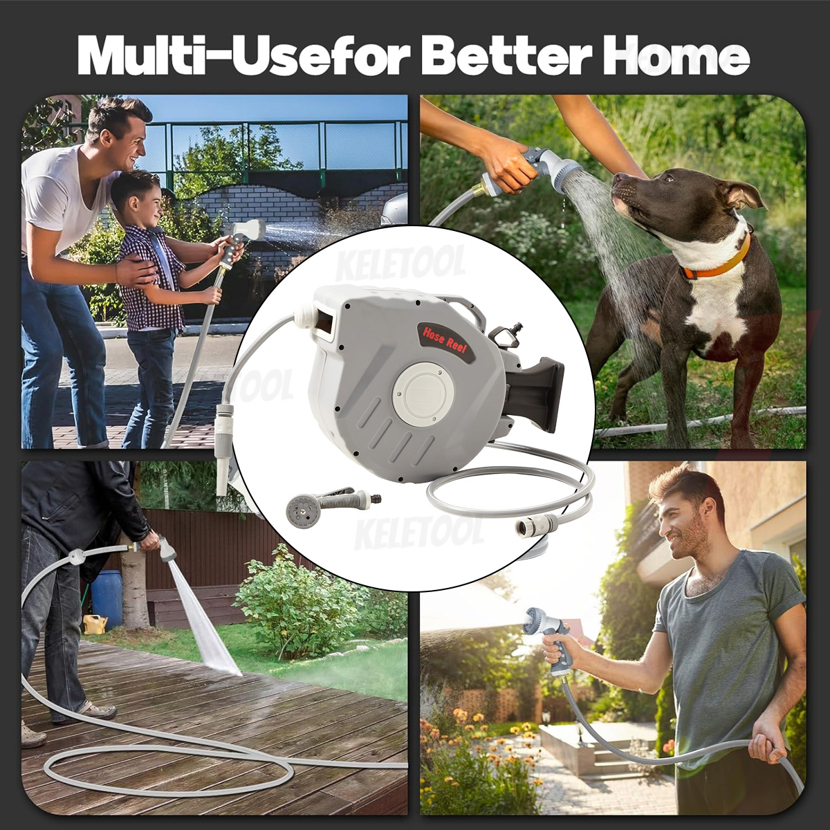 30m Hose Reel Water Hose Retractable Water Hose Reel Roller Auto Rewind ...