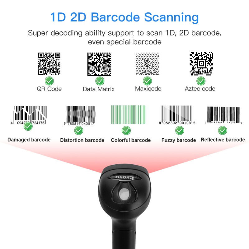 [MY Stock] Eyoyo Wired 1D QR 2D barcode scanner, handheld USB Wired Bar ...