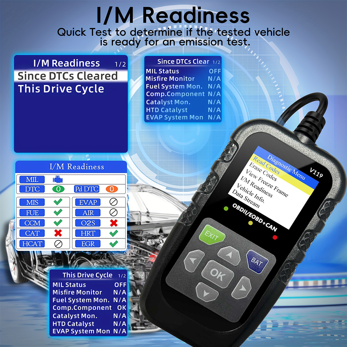 Car OBD2 Scanner Diagnostic Tool Reader, Car Voltage Tester Engine ...