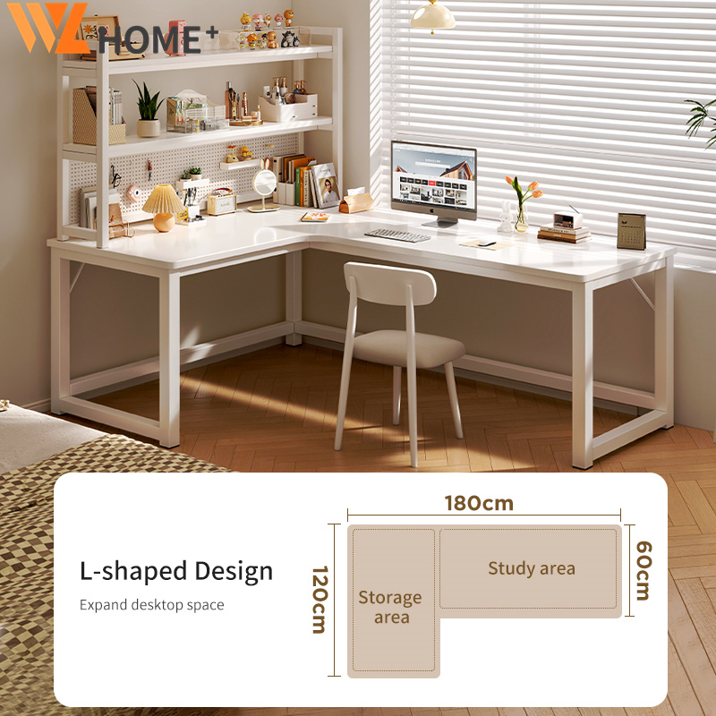 Computer Table L Shape Table White Study Table With CPU Holder Carbon ...
