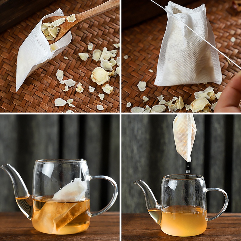 100Pcs Non-woven Disposable Empty Tea Filter Bag Food Grade Cotton ...