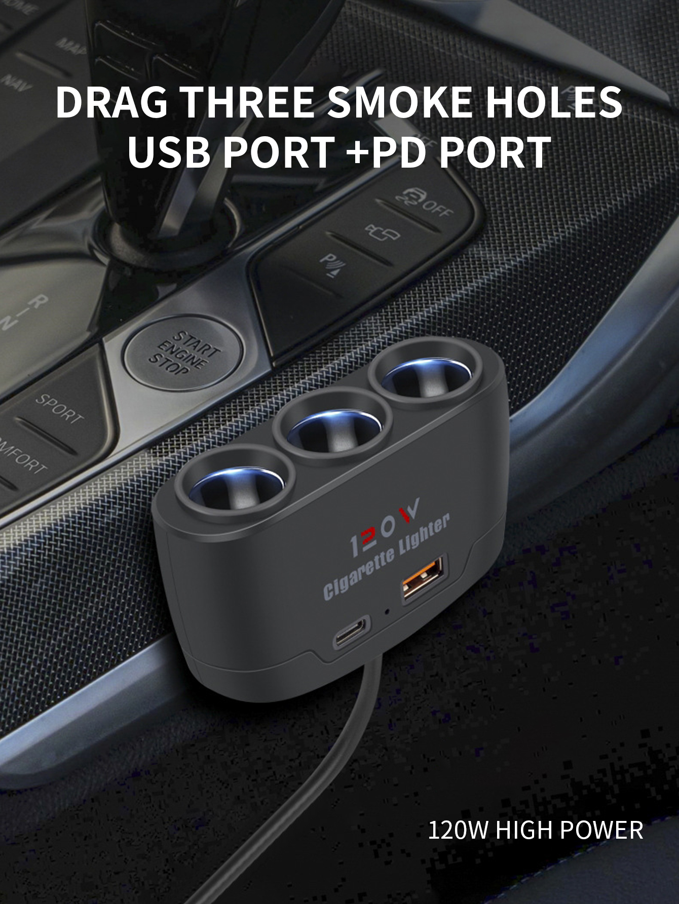 3-In-1 Car Charging Plug Adapter Cigarette Lighter Multi Socket Cigar ...