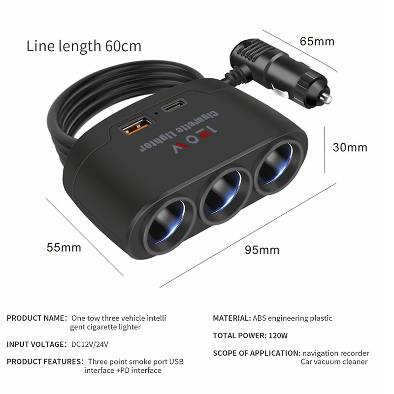 3-In-1 Car Charging Plug Adapter Cigarette Lighter Multi Socket Cigar ...