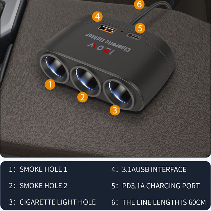 3-In-1 Car Charging Plug Adapter Cigarette Lighter Multi Socket Cigar ...